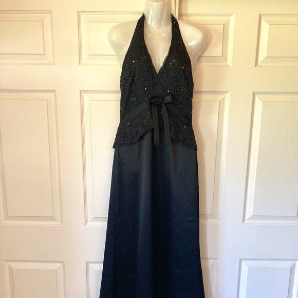 Shani | Dresses | Shani Maxi Empire Halter Dress Black Lace Sequins ...
